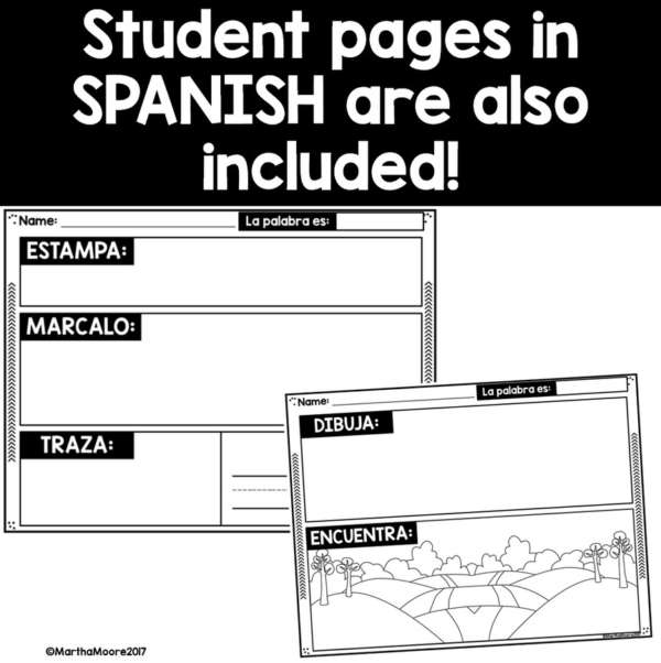 EDITABLE Word Work Practice in English and Spanish