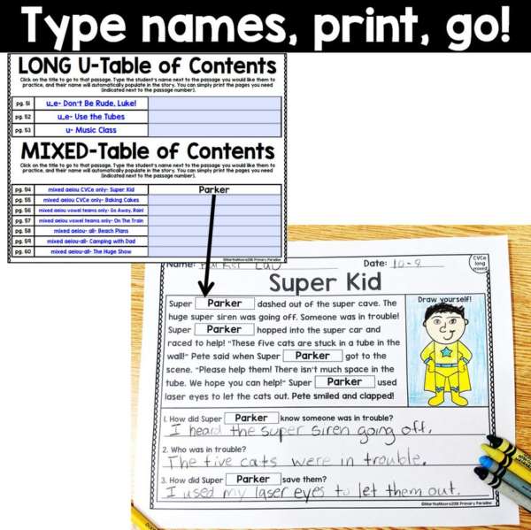 Long Vowel Reading Passages: Personalized Comprehension Passages