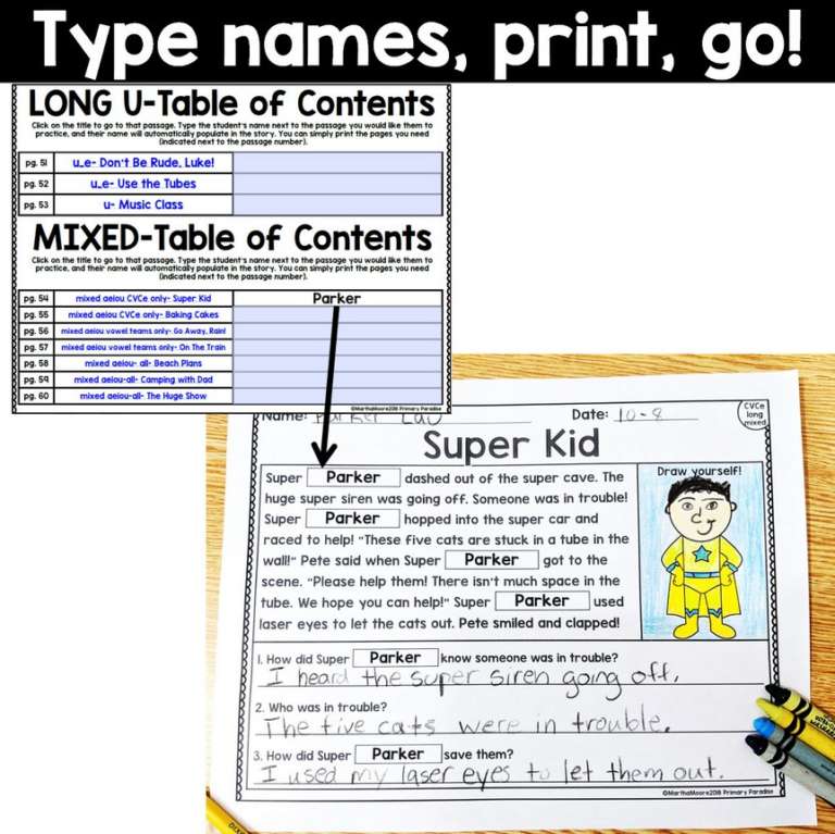 Long Vowel Reading Passages: Personalized Comprehension Passages