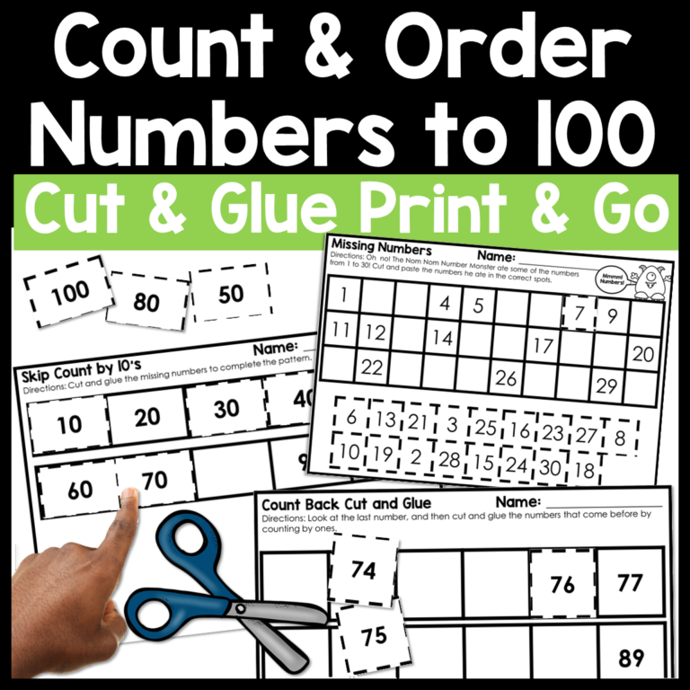 Number Sense Practice: Counting within 100 Cut and Glue Print and Go