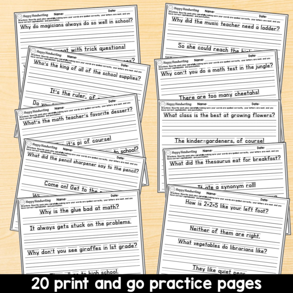 School Themed Handwriting Practice Jokes: Grades 1,2,&3