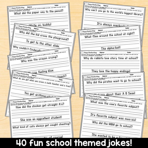 School Themed Handwriting Practice Jokes: Grades 1,2,&3