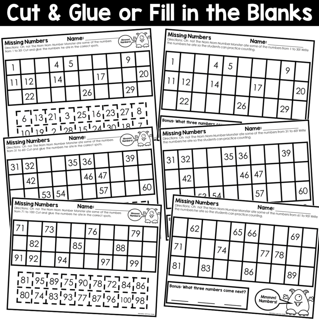 Number Sense Practice Counting Within 100 Cut And Glue Print And Go