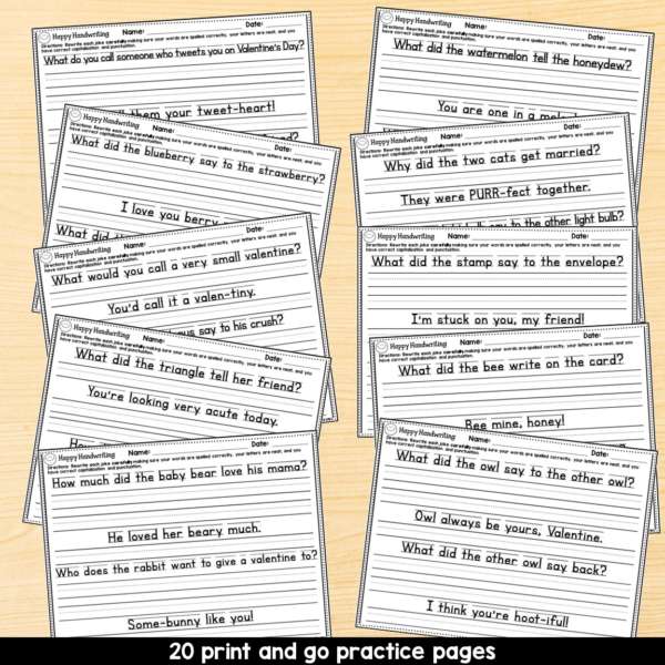 Valentine's Day Handwriting Practice Jokes: Grades 1,2,&3