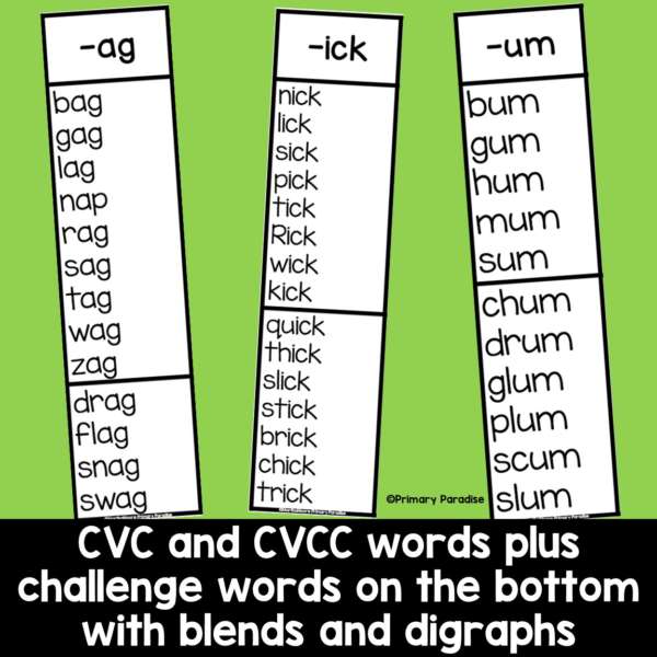 CVC Word Lists for Students: Printable Short Vowel Word Families