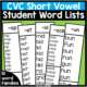 CVC Word Lists for Students: Printable Short Vowel Word Families